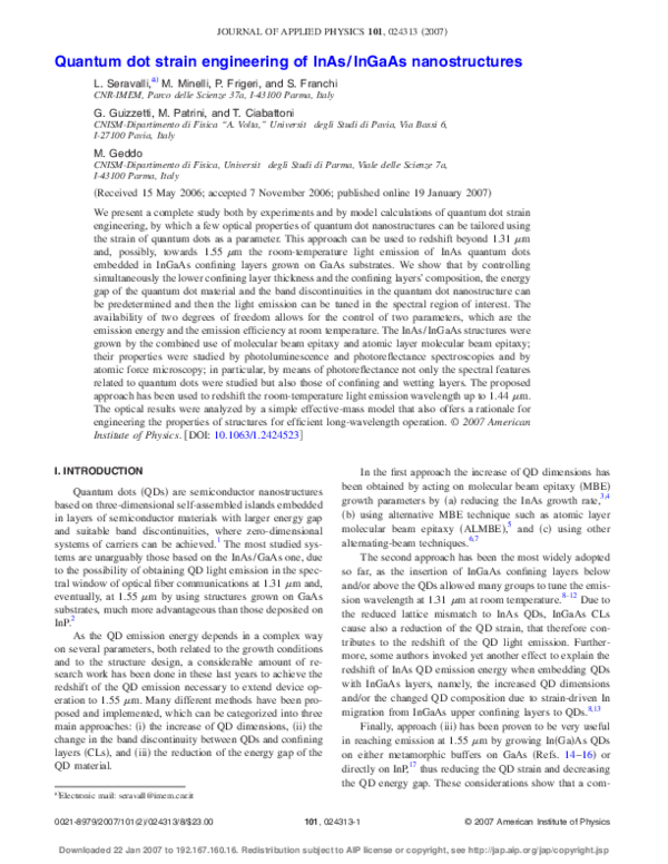 (PDF) Quantum dot strain engineering of InAs/ InGaAs nanostructures