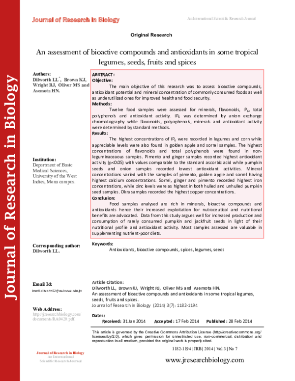 (PDF) An assessment of bioactive compounds and antioxidants in some ...