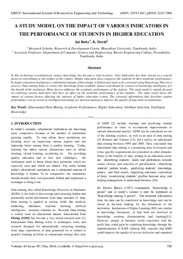 (PDF) A STUDY MODEL ON THE IMPACT OF VARIOUS INDICATORS IN THE ...