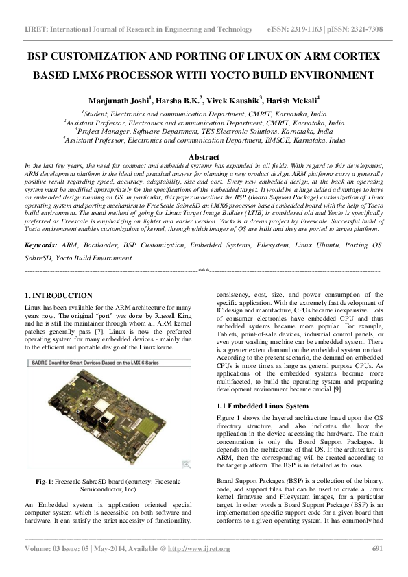 Pdf Bsp Customization And Porting Of Linux On Arm Cortex Based Imx6 Processor With Yocto