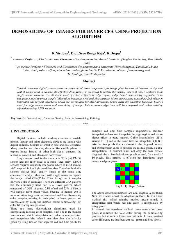(PDF) DEMOSAICING OF IMAGES FOR BAYER CFA USING PROJECTION ALGORITHM