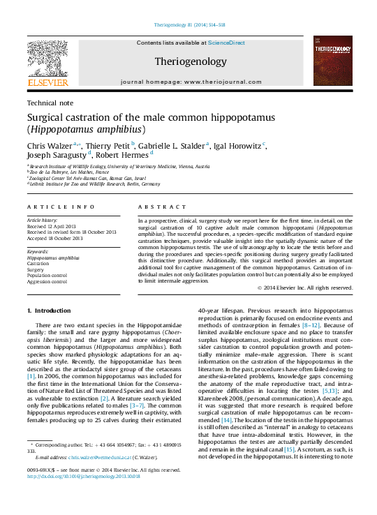 (PDF) Surgical castration of the male common hippopotamus (Hippopotamus ...