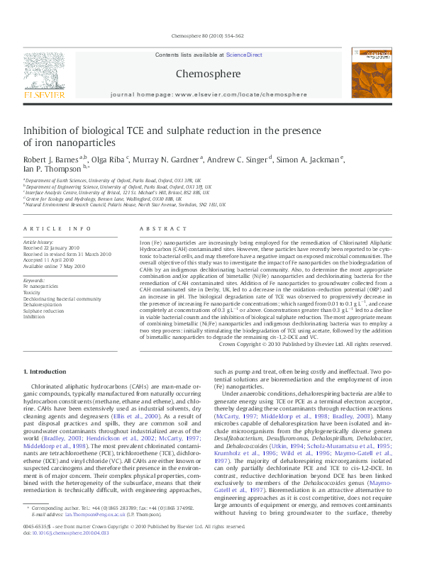 (PDF) Inhibition of Biological TCE and Sulphate Reduction in the ...
