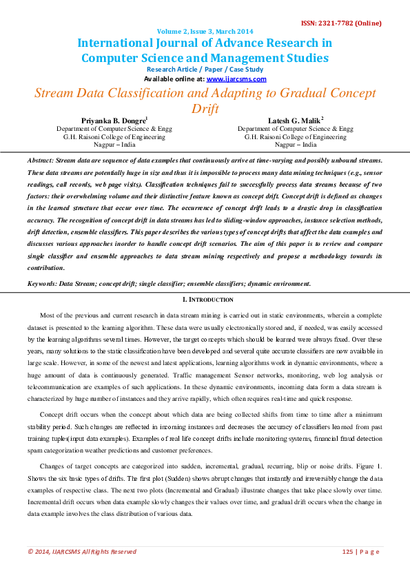 Pdf Stream Data Classification And Adapting To Gradual Concept Drift