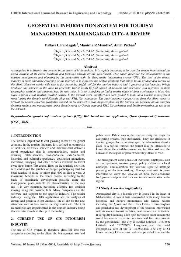(PDF) GEOSPATIAL INFORMATION SYSTEM FOR TOURISM MANAGEMENT IN AURANGABAD CITY-A REVIEW
