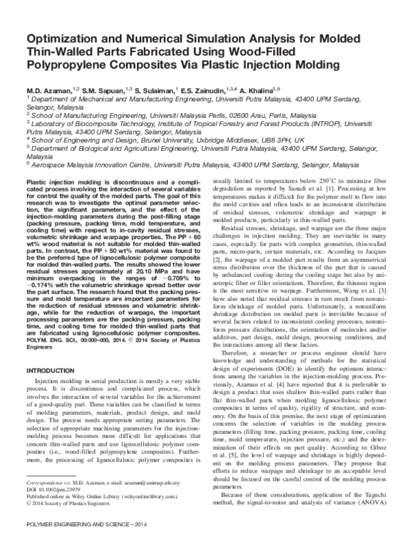 Pdf Optimization And Numerical Simulation Analysis For Molded Thin