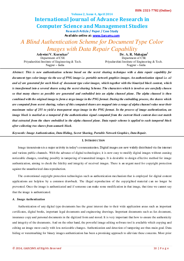 (PDF) Authentication of Grayscale Document Images by using PNG Image with a Data Repair ...