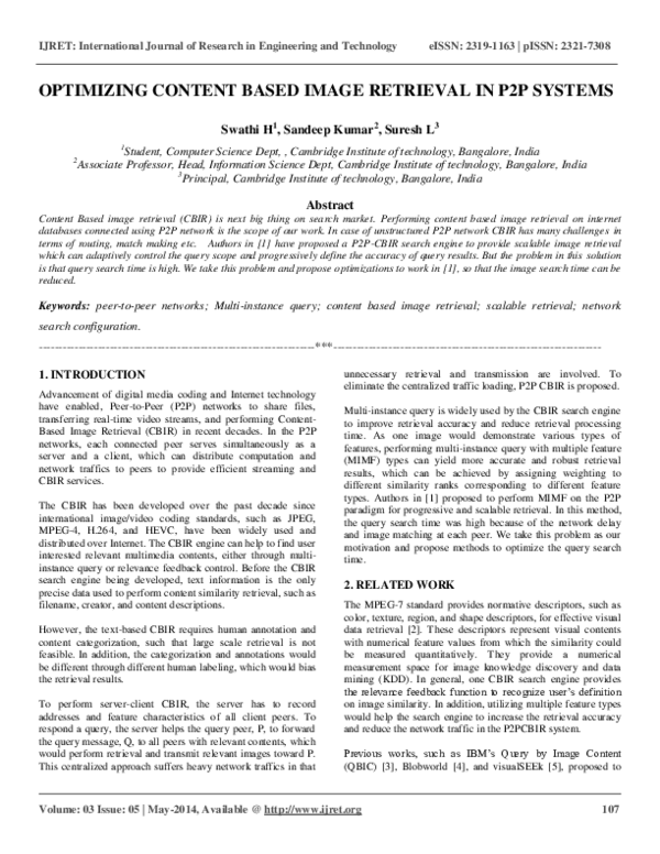 (PDF) OPTIMIZING CONTENT BASED IMAGE RETRIEVAL IN P2P SYSTEMS