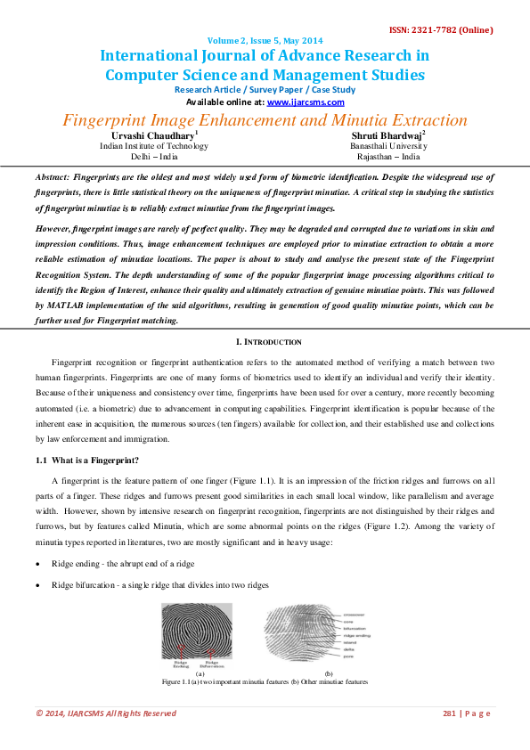 Pdf Fingerprint Image Enhancement And Minutia Extraction