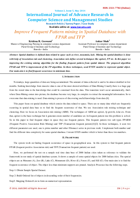 (PDF) Improve Frequent Pattern mining in Spatial Database with FPAR and TFP