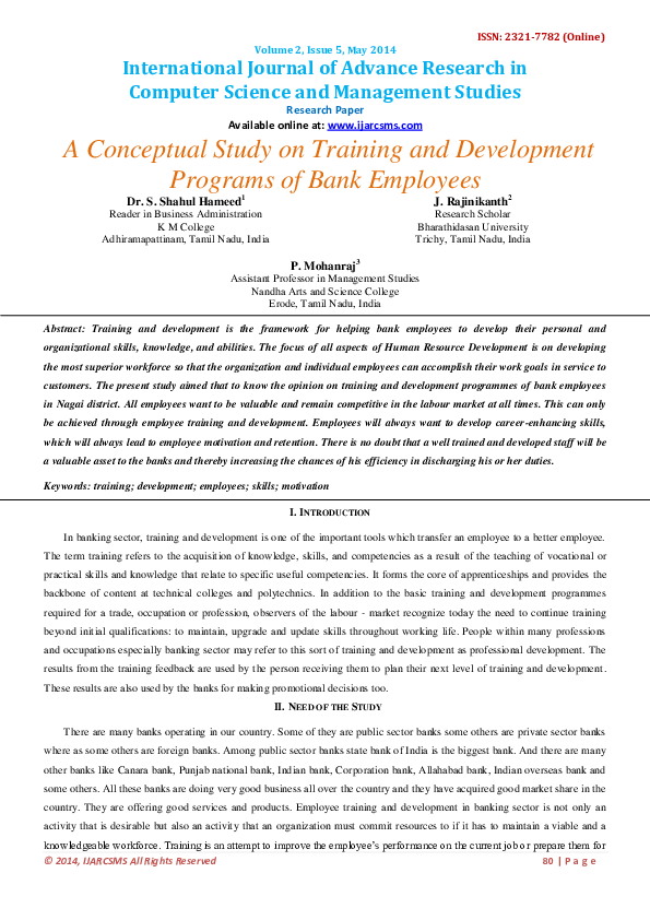 (PDF) A Conceptual Study on Training and Development Programs of Bank Employees | International ...