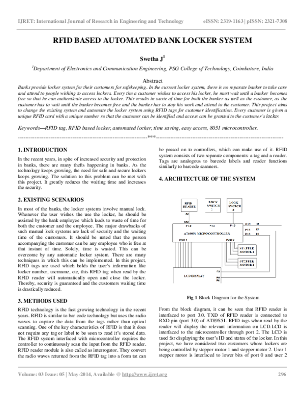 Pdf Rfid Based Automated Bank Locker System