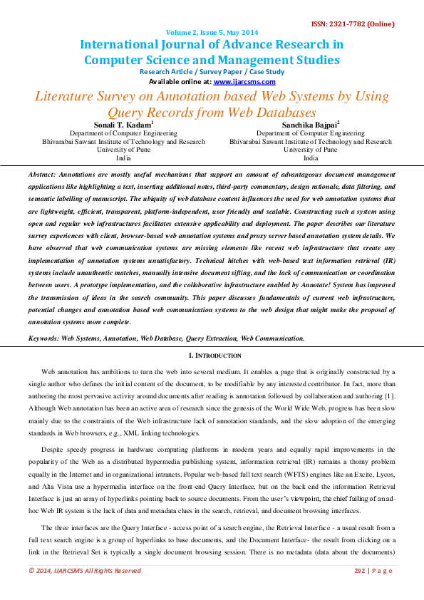 (PDF) Literature Survey on Annotation based Web Systems by Using Query Records from Web ...