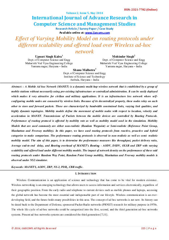 Pdf Effect Of Varying Mobility Model On Routing Protocols Under Different Scalability And