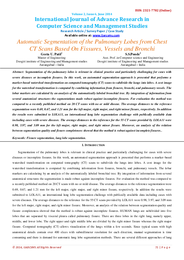 Pdf Automatic Segmentation Of The Pulmonary Lobes From Chest Ct Scans