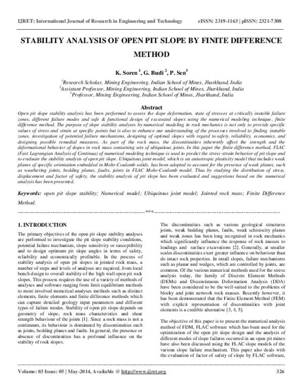 (PDF) STABILITY ANALYSIS OF OPEN PIT SLOPE BY FINITE DIFFERENCE METHOD