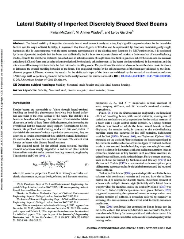 (PDF) Lateral stability of imperfect discretely-braced beams