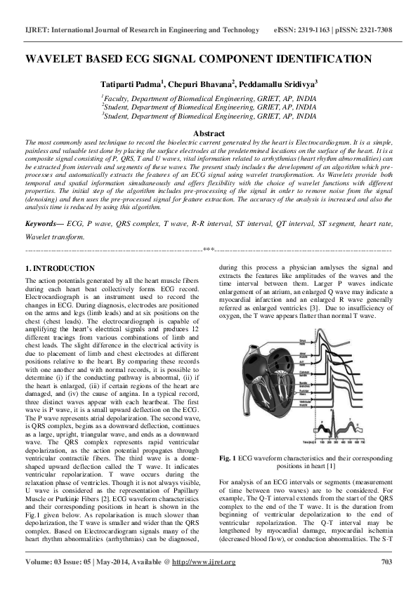 Pdf Wavelet Based Ecg Signal Component Identification