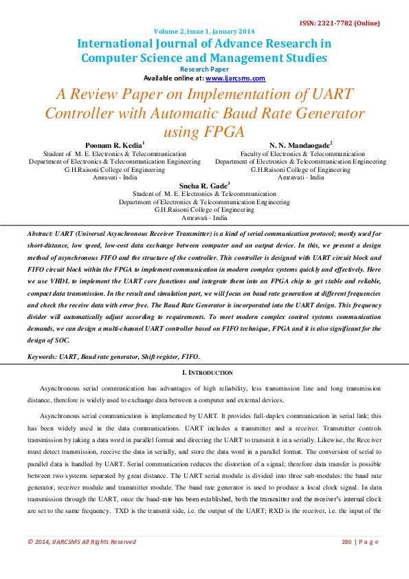 Pdf A Review Paper On Implementation Of Uart Controller With Automatic Baud Rate Generator