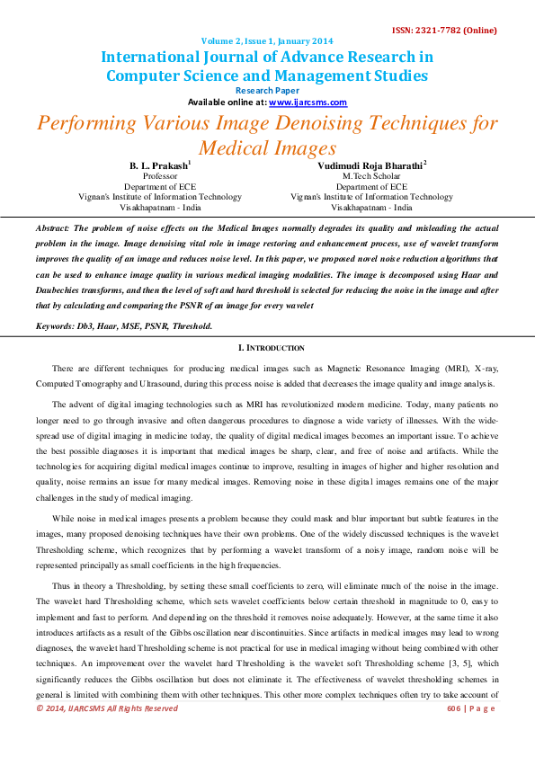 (PDF) Performing Various Image Denoising Techniques for Medical Images