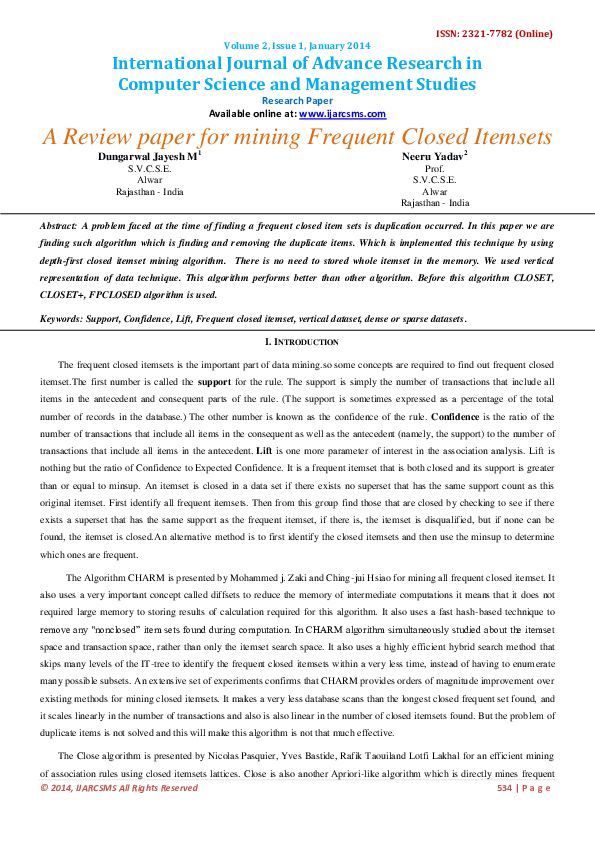 (PDF) A Review paper for mining Frequent Closed Itemsets