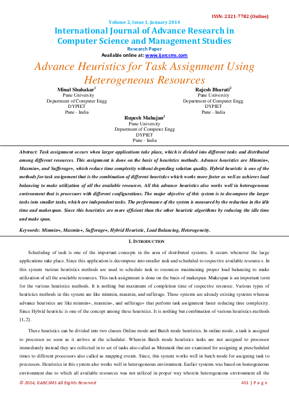 (PDF) Advance Heuristics for Task Assignment Using Heterogeneous Resources