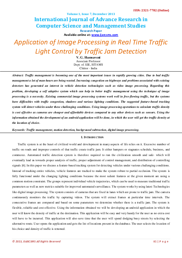 Pdf Application Of Image Processing In Real Time Traffic Light Control By Traffic Jam Detection