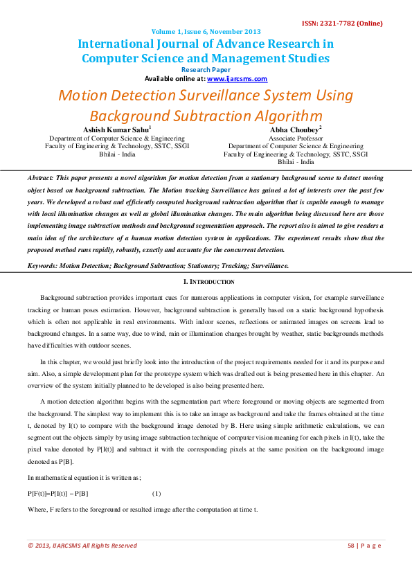 Pdf Motion Detection Surveillance System Using Background Subtraction Algorithm