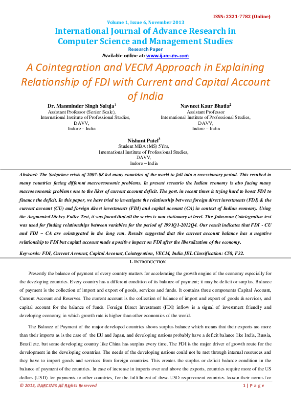 (PDF) A Cointegration and VECM Approach in Explaining Relationship of ...