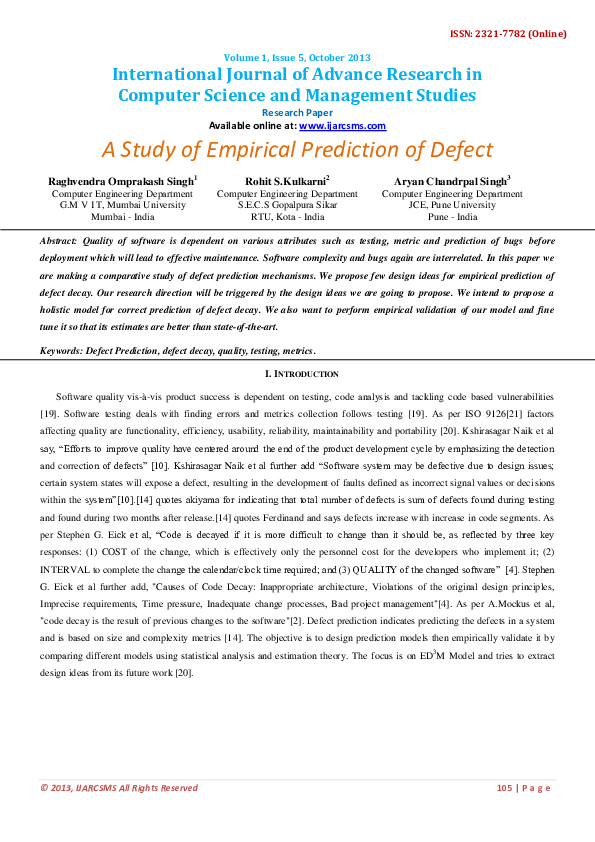 (PDF) A Study of Empirical Prediction of Defect