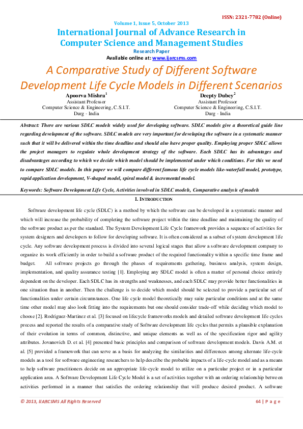 (PDF) A Comparative Study of Different Software Development Life Cycle ...