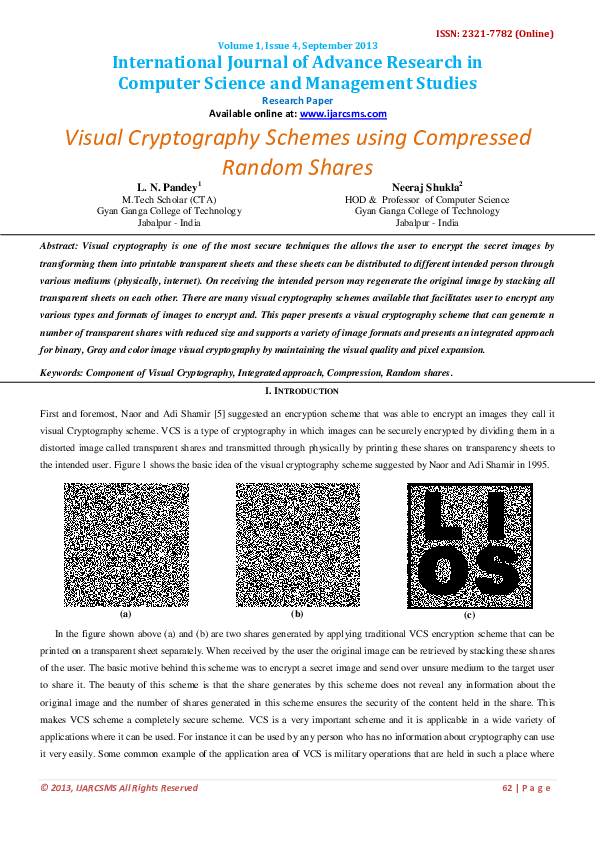 Pdf Visual Cryptography Schemes Using Compressed Random Shares
