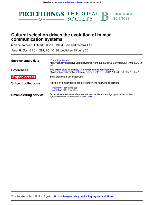 (PDF) Cultural selection drives the evolution of human communication ...