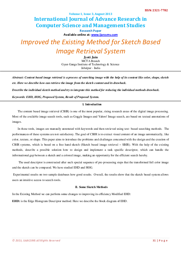 Pdf Improved The Existing Method For Sketch Based Image Retrieval