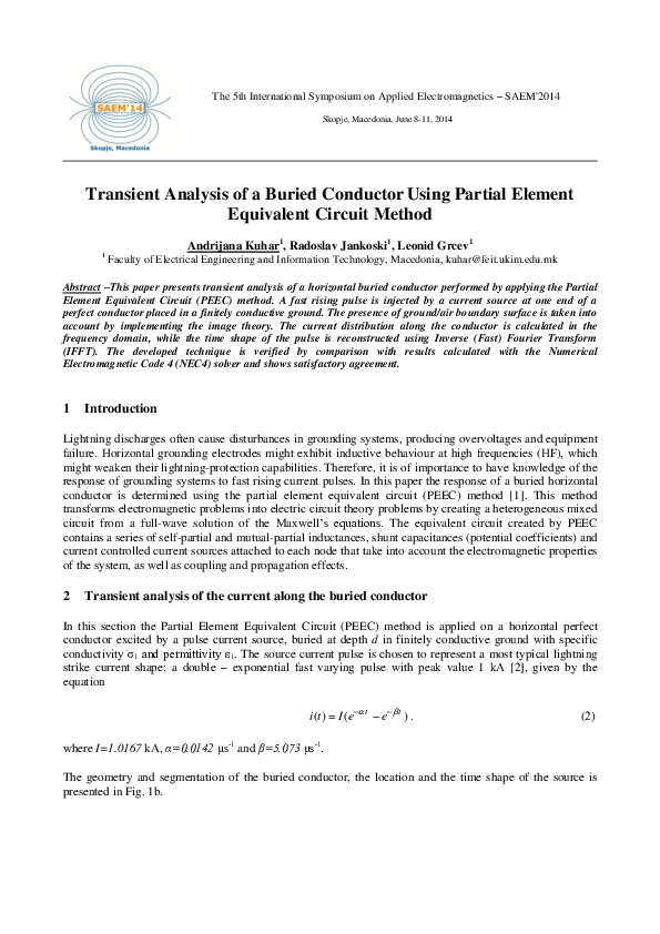 (PDF) Transient Analysis of a Buried Conductor Using Partial Element Equivalent Circuit Method