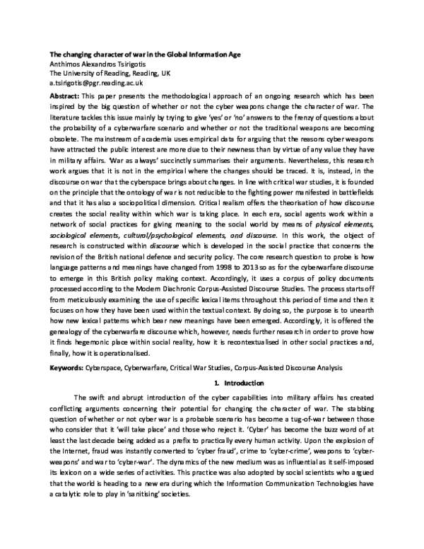 (DOC) THE CHANGING CHARACTER OF WAR IN THE INFORMATION AGE