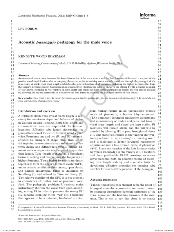 (PDF) Acoustic passaggio pedagogy for the male voice