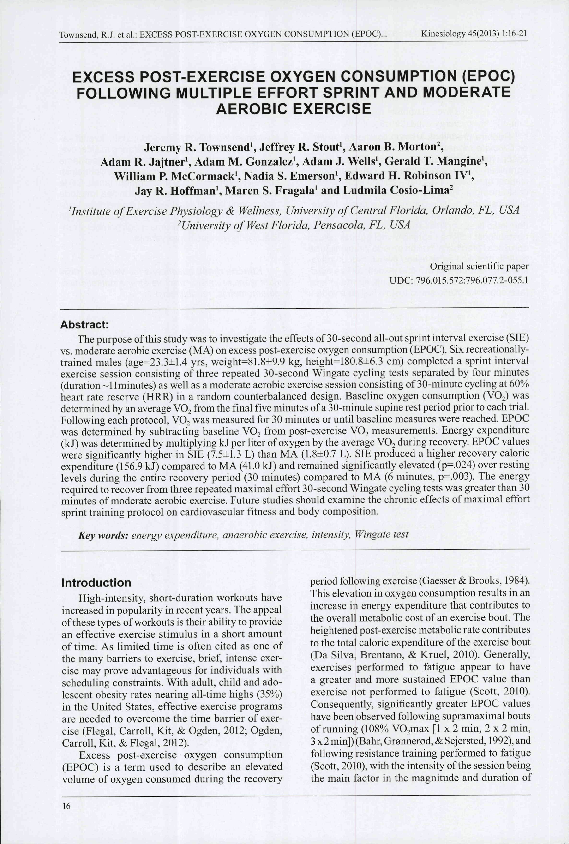 (PDF) EXCESS POST-EXERCISE OXYGEN CONSUMPTION (EPOC) FOLLOWING MULTIPLE ...