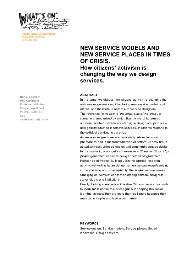 (PDF) New service models and new service places in times of crisis. How ...