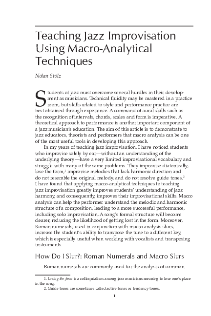 (PDF) Teaching Jazz Improvisation Using Macro-Analytical Techniques
