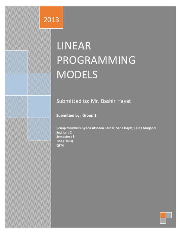 (DOC) LINEAR PROGRAM MING MODELS 2013