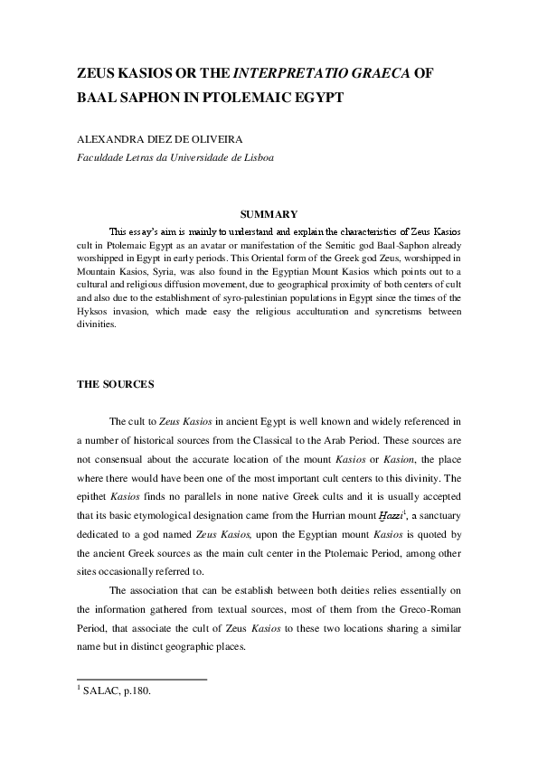 (PDF) Zeus Kasios or the interpretatio graeca of Baal Saphon in ...