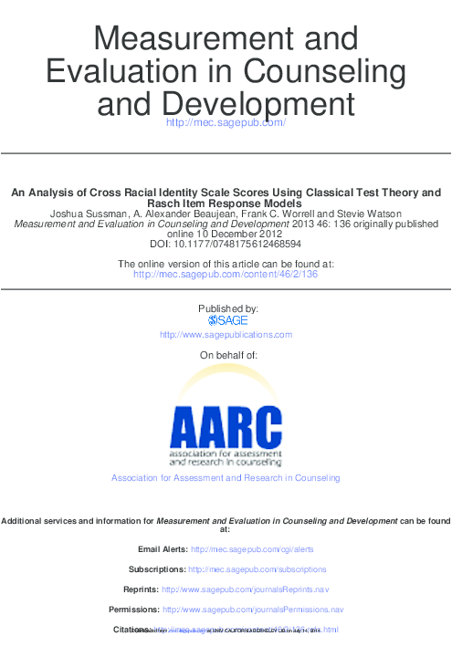(PDF) An Analysis of Cross Racial Identity Scale Scores Using Classical ...
