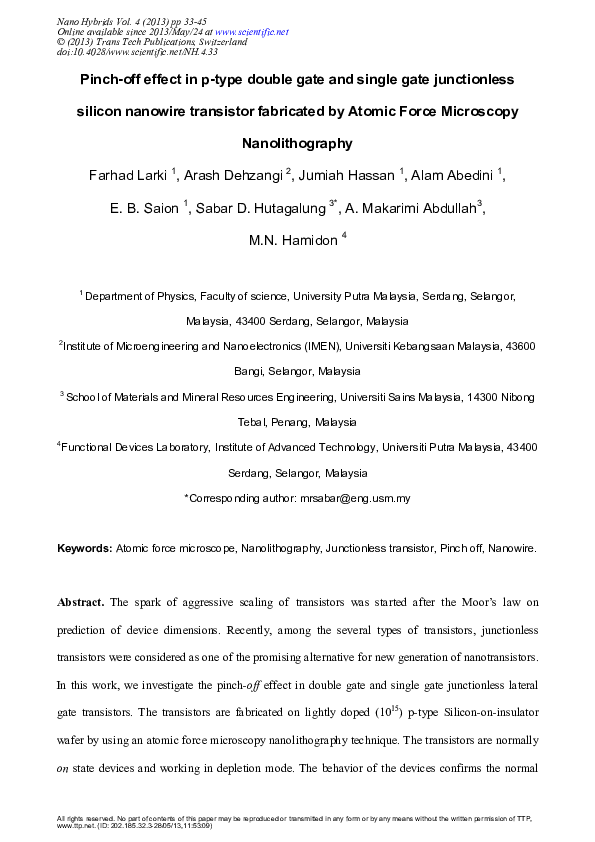 (PDF) Pinch-off effect in p-type double gate and single gate ...