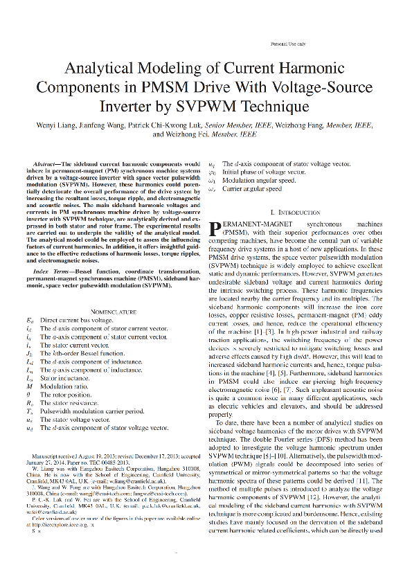 (PDF) Analytical Modeling of Current Harmonic Components in PMSM Drive With Voltage-Source ...