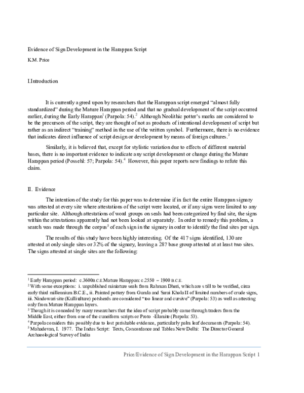 (PDF) Evidence of Sign Development in the Harappan Script