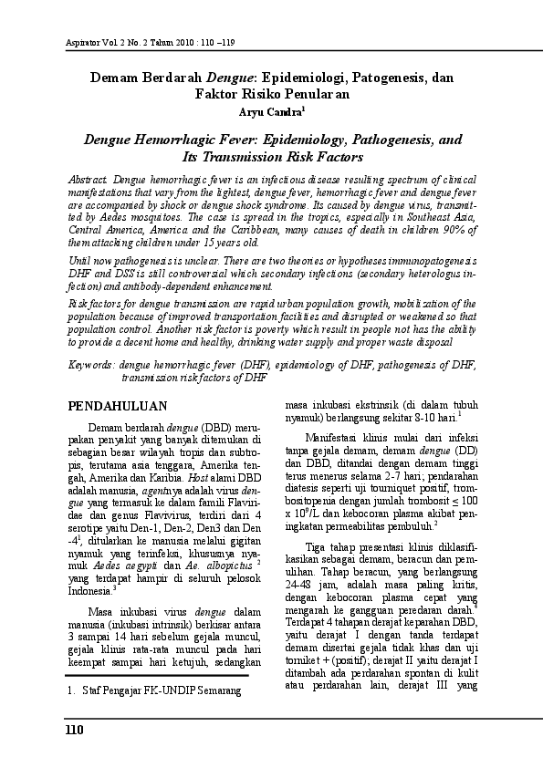 (PDF) Demam Berdarah Dengue: Epidemiologi, Patogenesis, dan Faktor ...