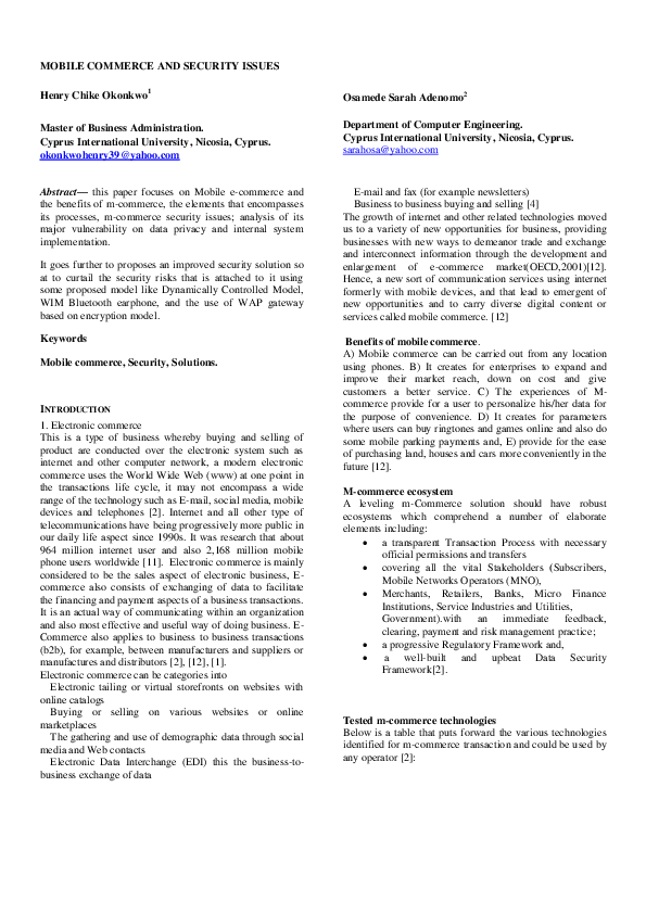(PDF) MOBILE COMMERCE AND SECURITY ISSUES