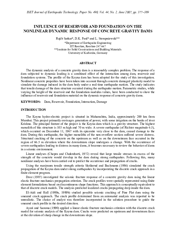 (PDF) INFLUENCE OF RESERVOIR AND FOUNDATION ON THE NONLINEAR DYNAMIC RESPONSE OF CONCRETE ...