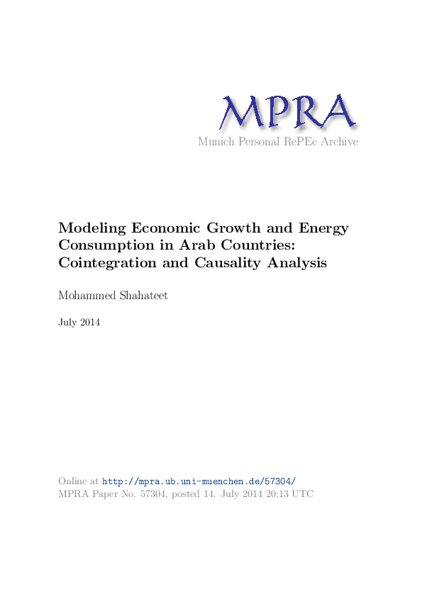 (PDF) Modeling Economic Growth and Energy Consumption in Arab Countries: Cointegration and ...